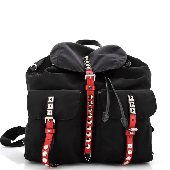 Prada | Bags | Prada New Vela Backpack Tessuto With Studded Leather ...